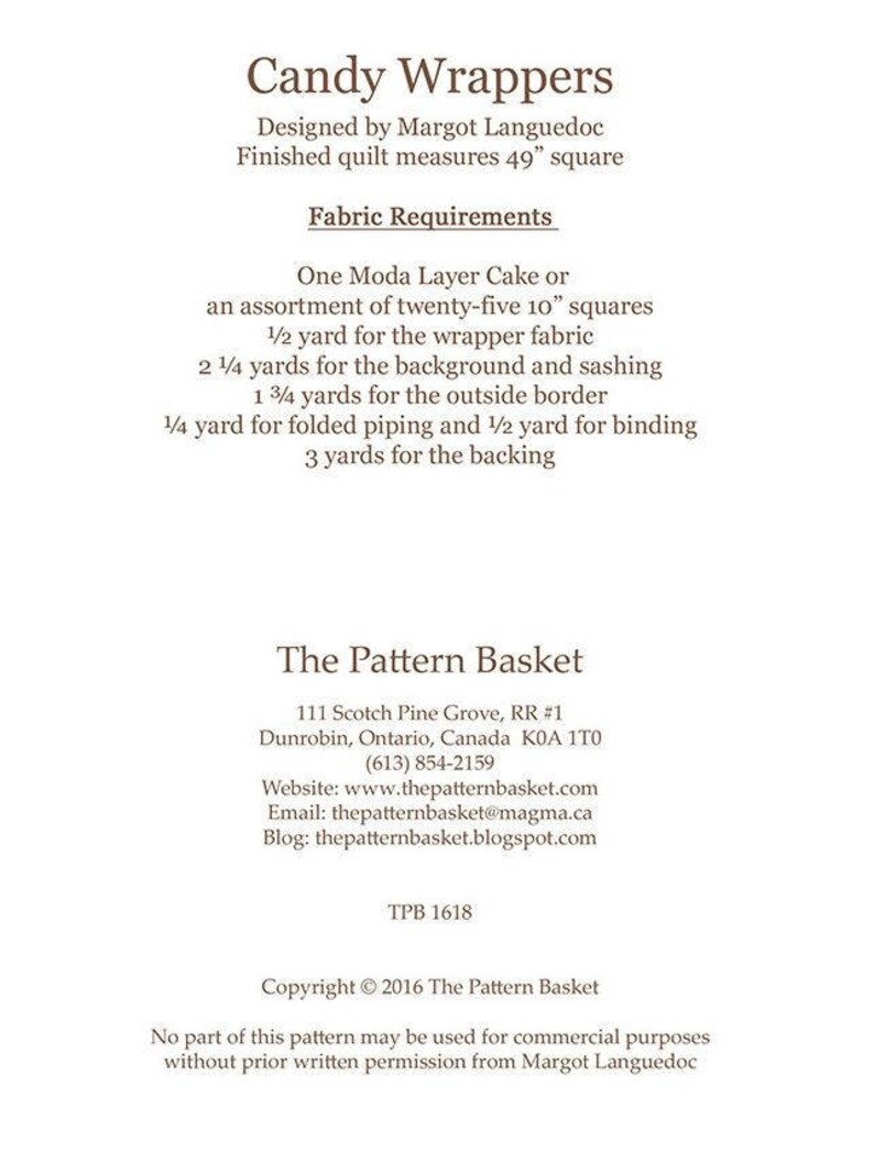 Candy Wrappers Quilt Pattern by the Pattern Basket - Layer Cake ...