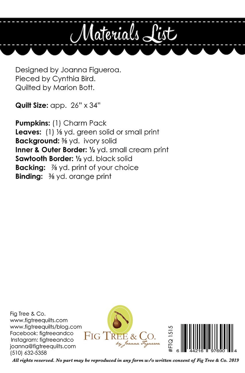 Pumpkin Trio Quilt Pattern by From Fig Tree Quilts - Charm Pack ...