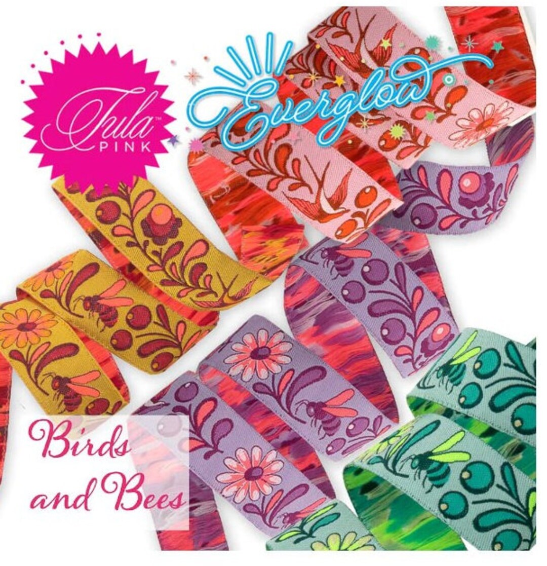 NEON Tula Pink Birds & Bees Ribbon - by the Yard - Choose Color - Etsy