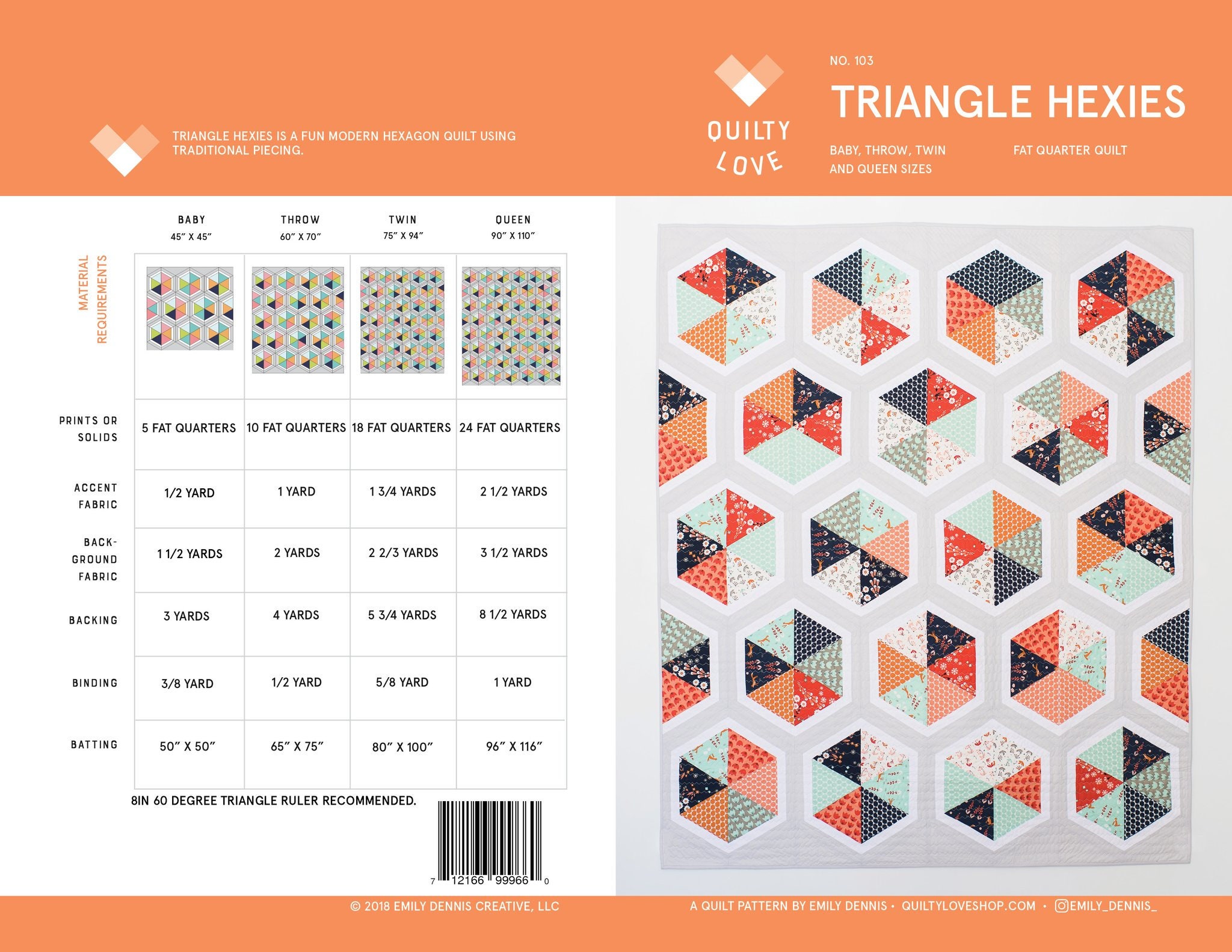 Triangle Hexies Quilt Pattern by Quilty Love - Etsy