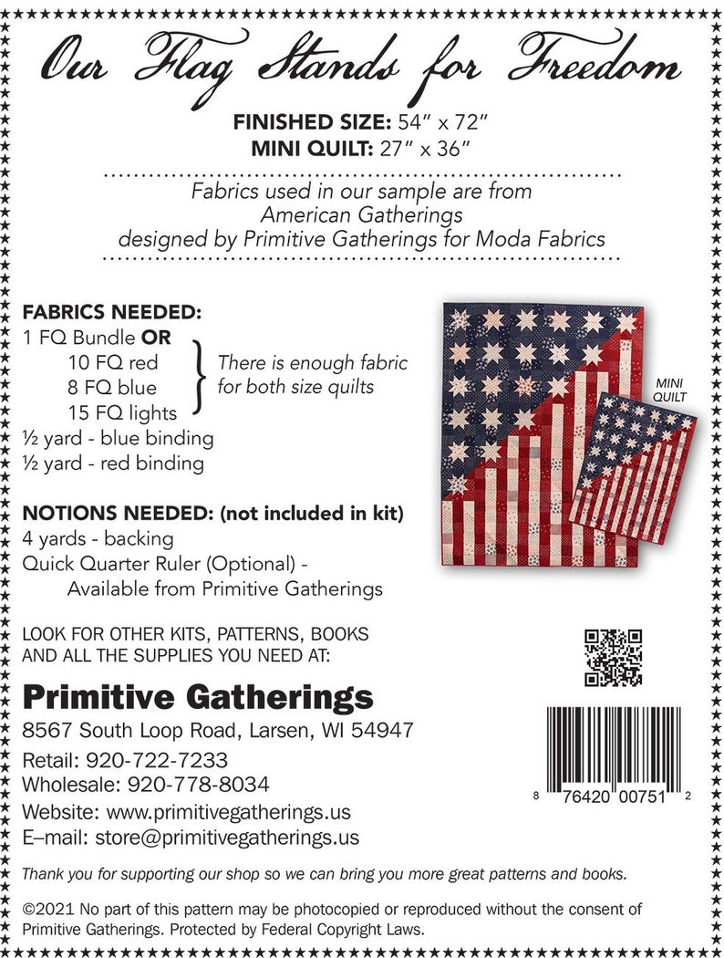 Our Flag Stands for Freedom Quilt Pattern - Primitive Gathering - Etsy