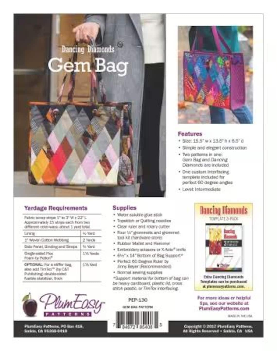 Dancing Diamonds Gem Bag Pattern OR Interfacing Templates by Plum Easy ...