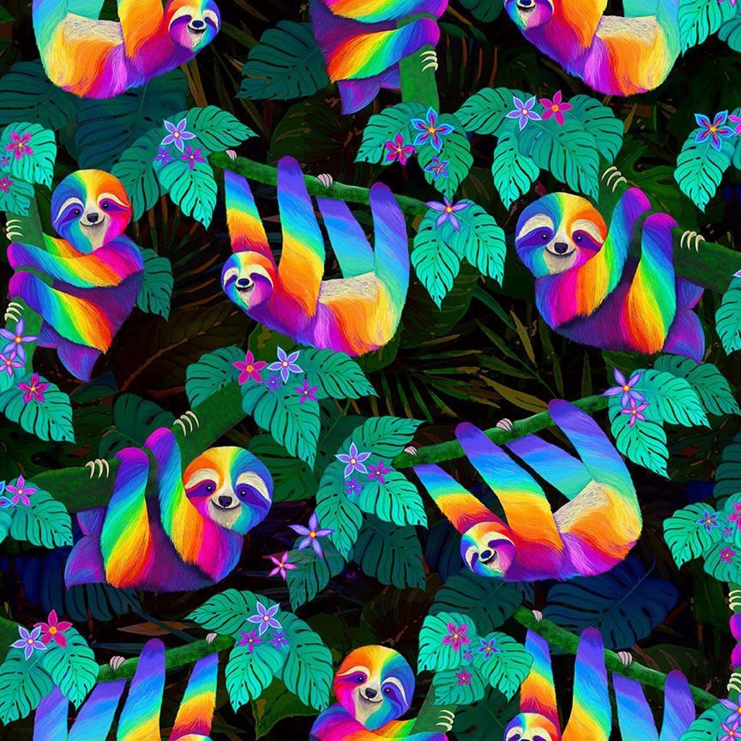 Timeless Treasures Rainbow Sloths NICK-CD3097 BLACK - Etsy