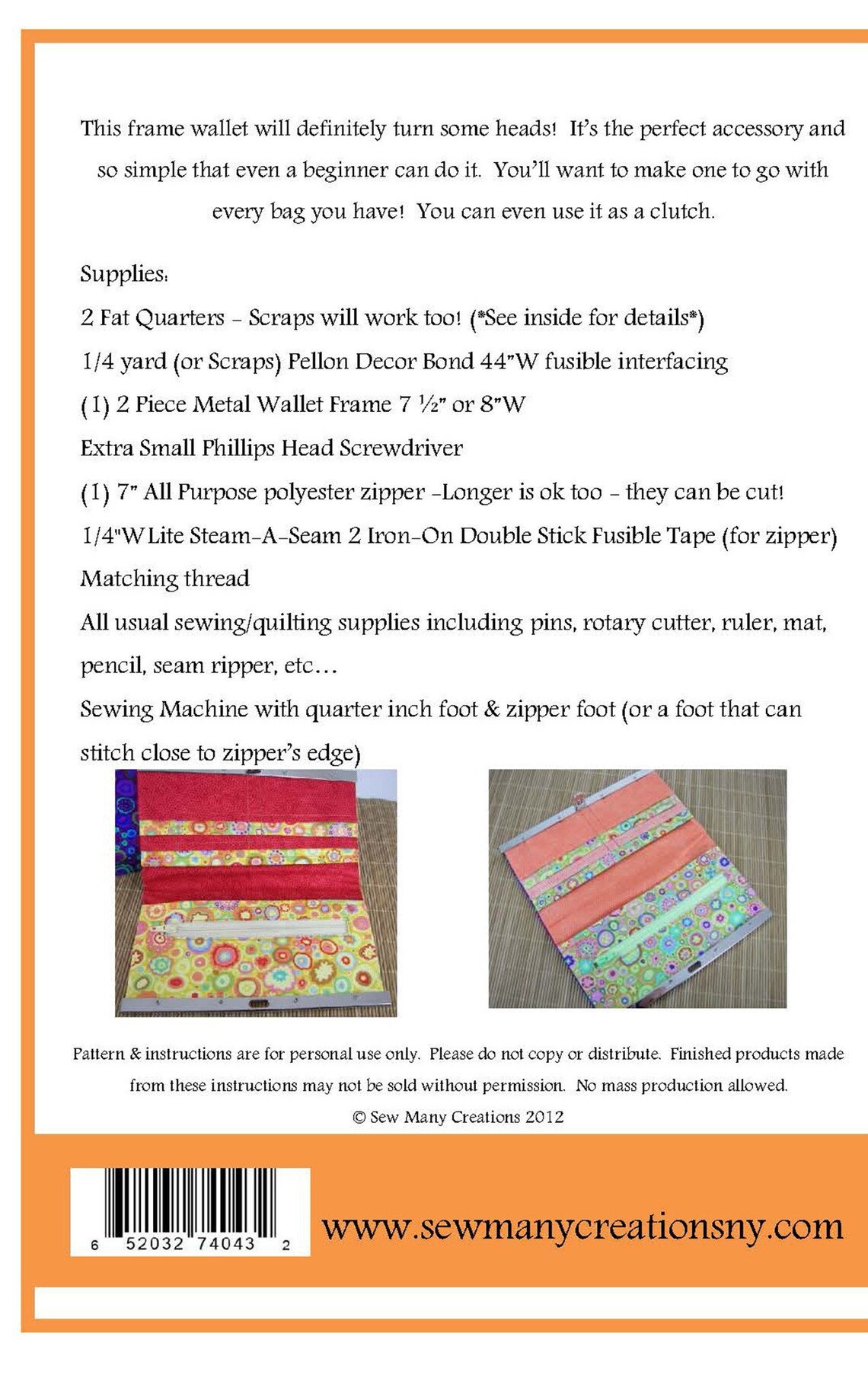 Diva Frame Wallet Fat Quarter and Scrap Friendly Sew Many - Etsy