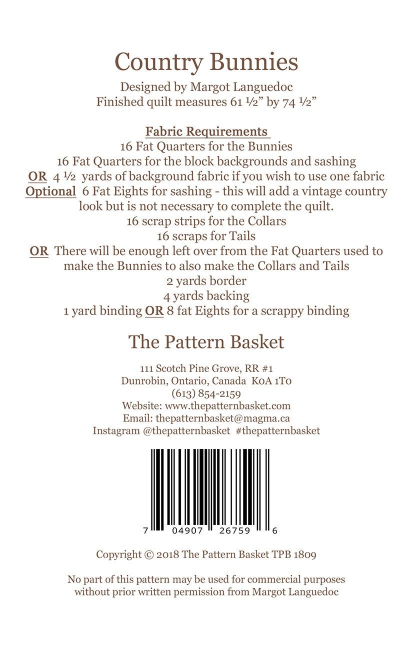 Country Bunnies Quilt Pattern From Pattern Basket by Languedoc, Margot ...