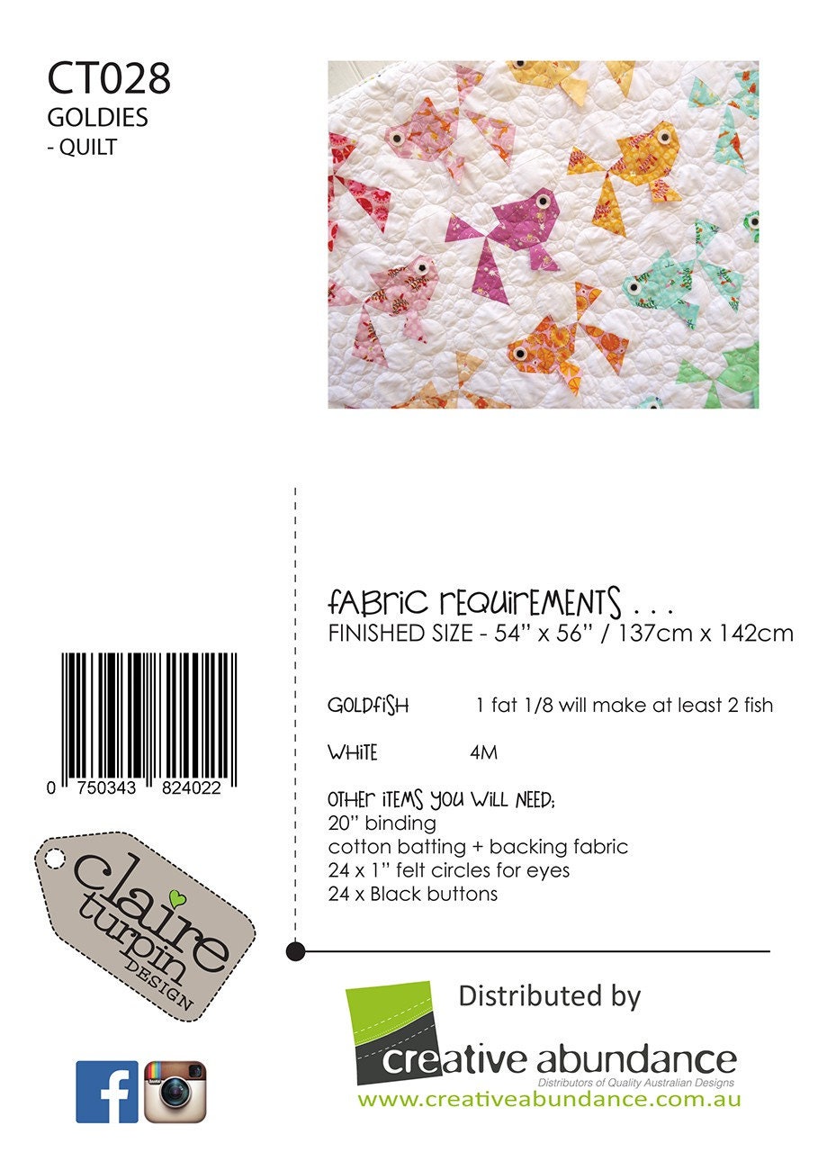 Goldies Quilt Pattern - by Claire Turpin Design - 3D Quilt Goldfish - Etsy