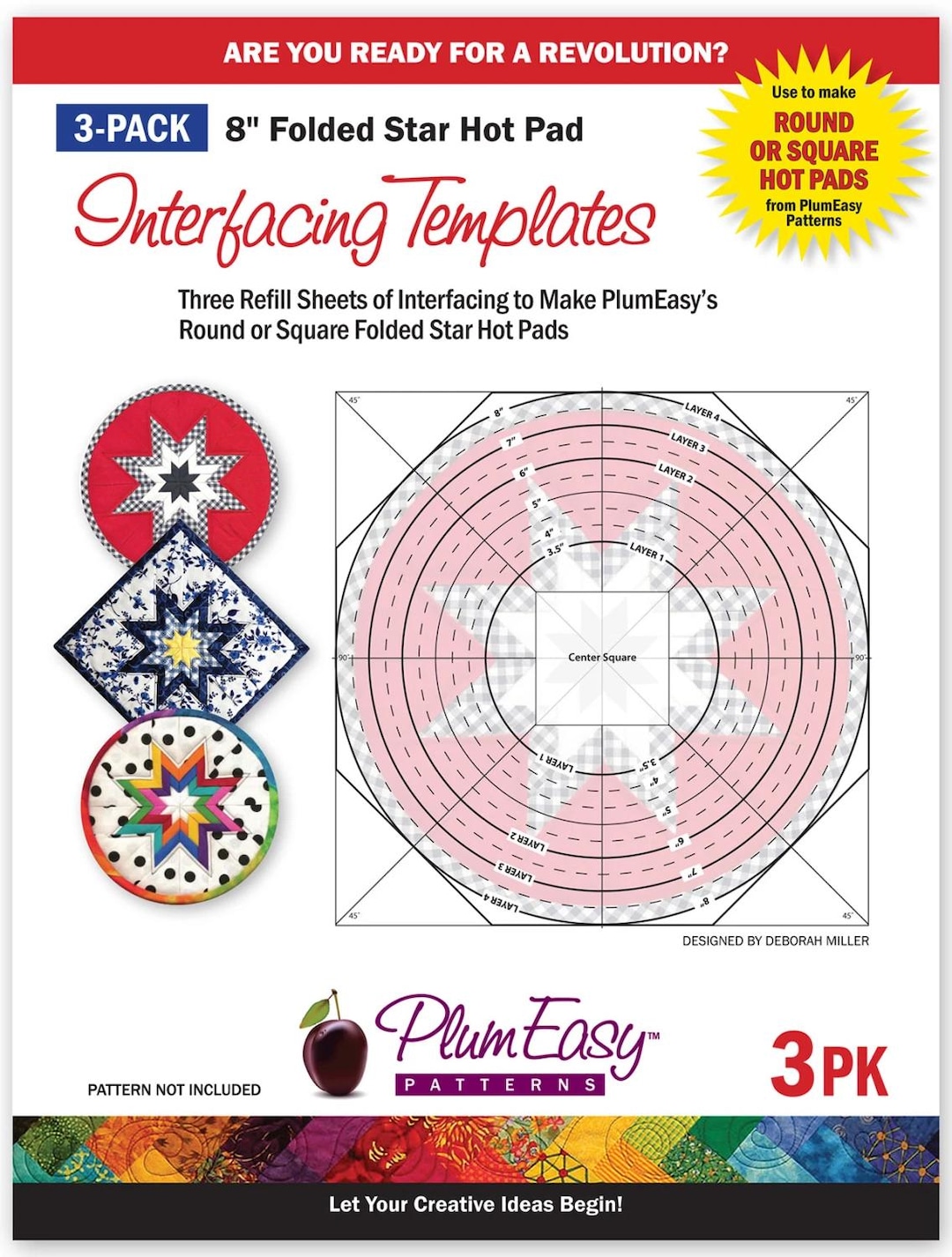 Folded Star Hot Pad Template - Deborah Miller - Plum Easy Patterns 3PK ...