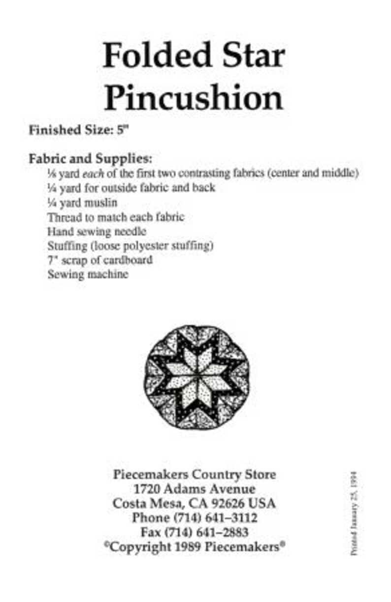 Folded Star Pincushion Pattern - Piecemakers - Etsy