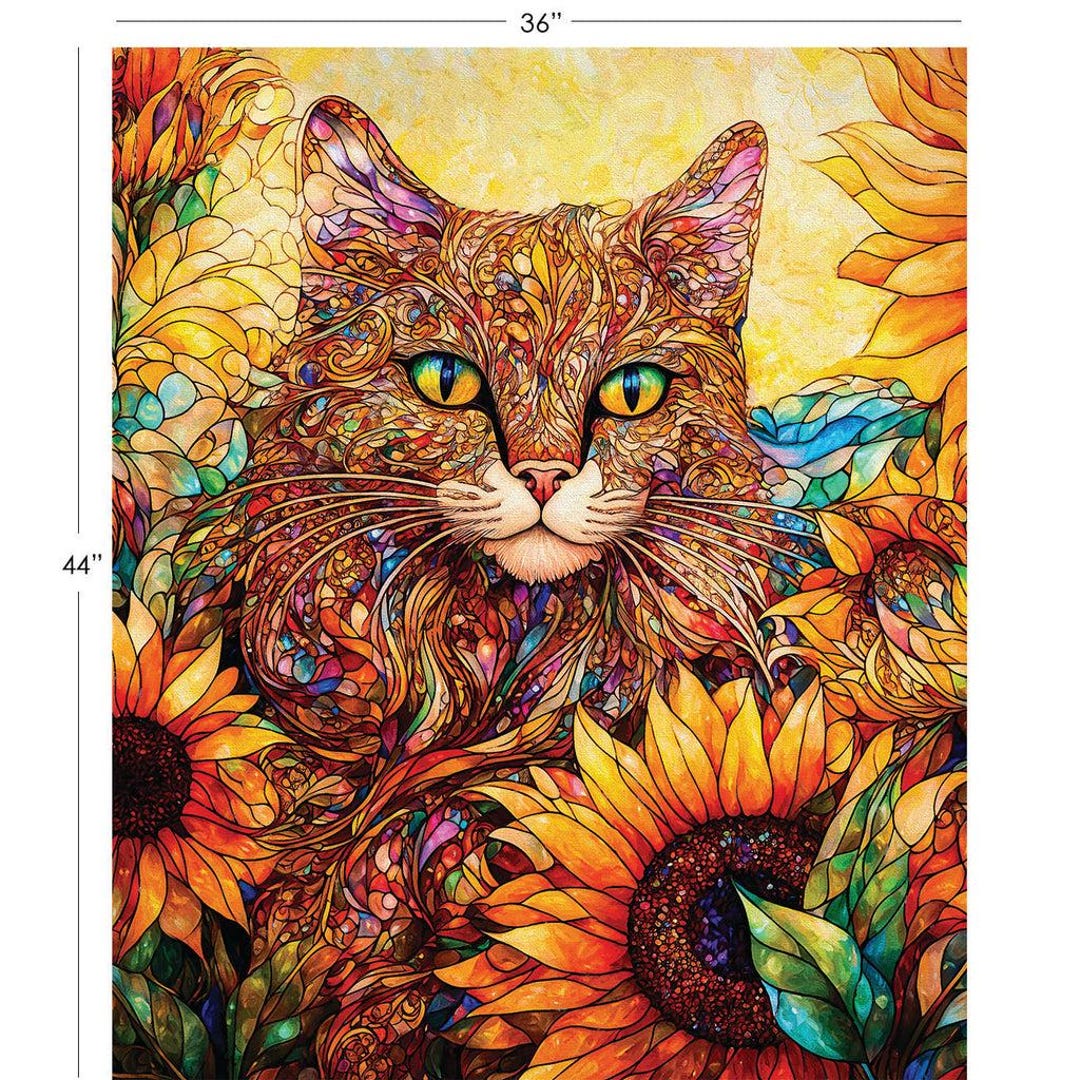 Camelot Fabrics - Sonny in the Sunflowers Panel - Stained Glass Cat in ...