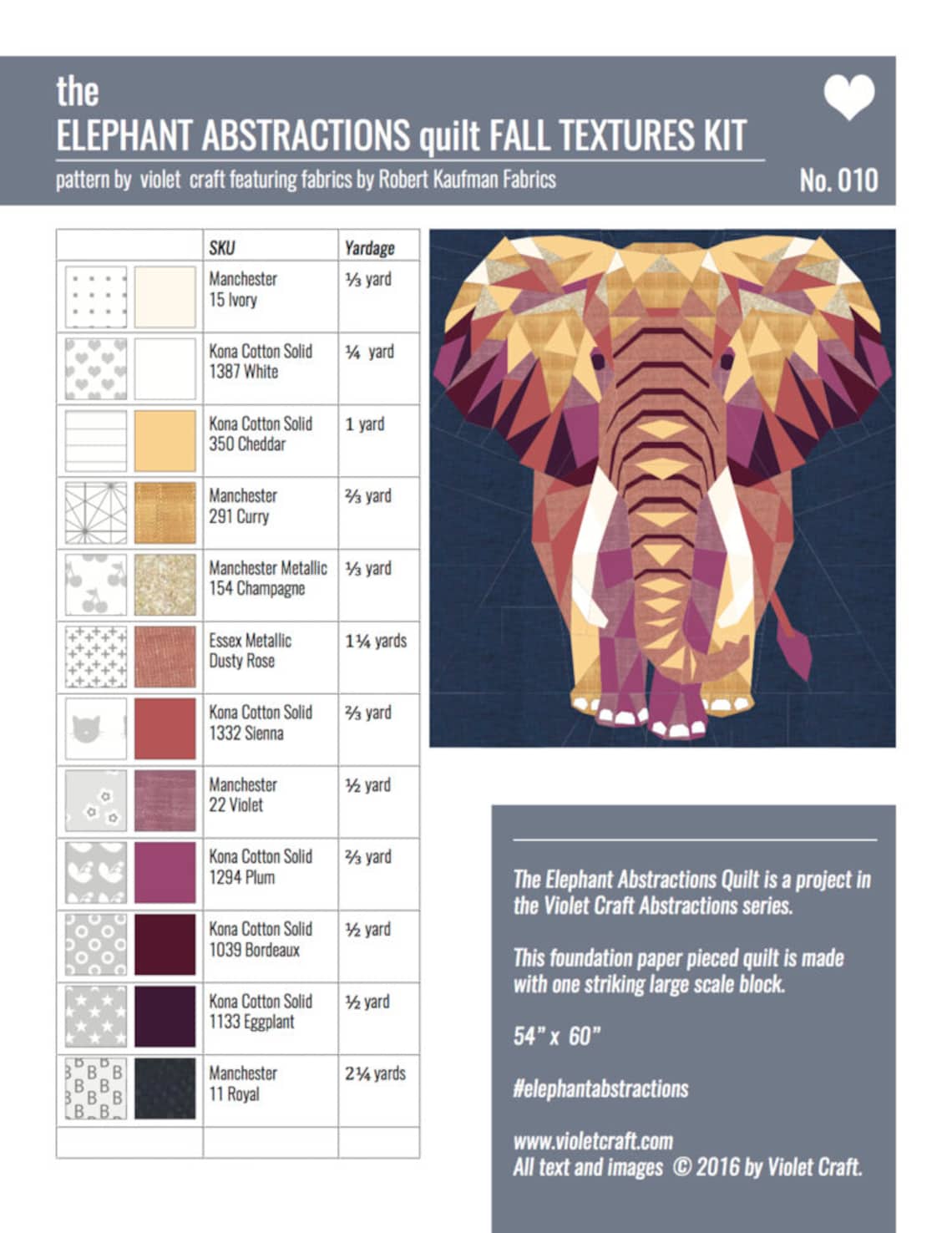 Elephant Abstractions Quilt KIT or Pattern by Violet Craft - Etsy