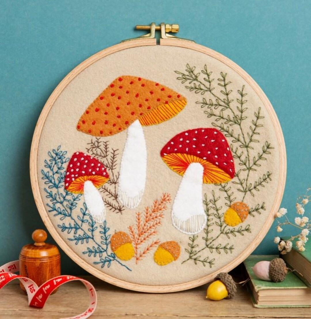 Corinne Lapierre - Wool Mix Felt Applique Hoop Kit - Toadstools - Etsy UK