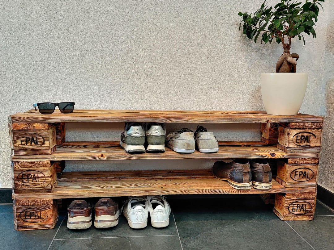 Rustic Wooden Shoe Rack // Flamed // 3 Tiers // 120 Cm X 28 Cm X 34.5 ...