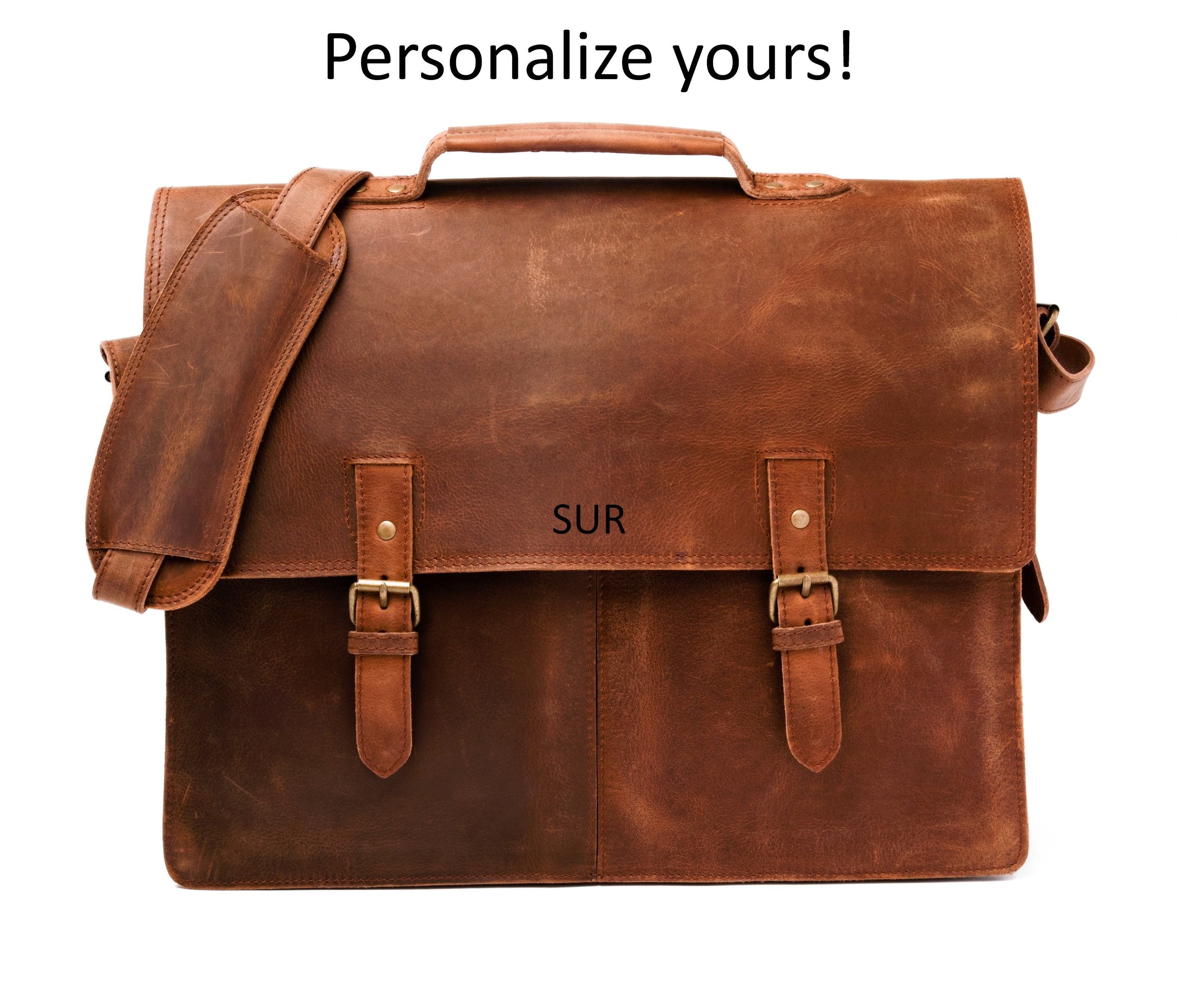 Leather Briefcase Men, Personalized Full Grain Leather Laptop Crossbody ...