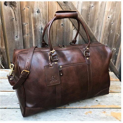 Full Grain Leather Duffle Bag Personalized Leather Duffel Etsy