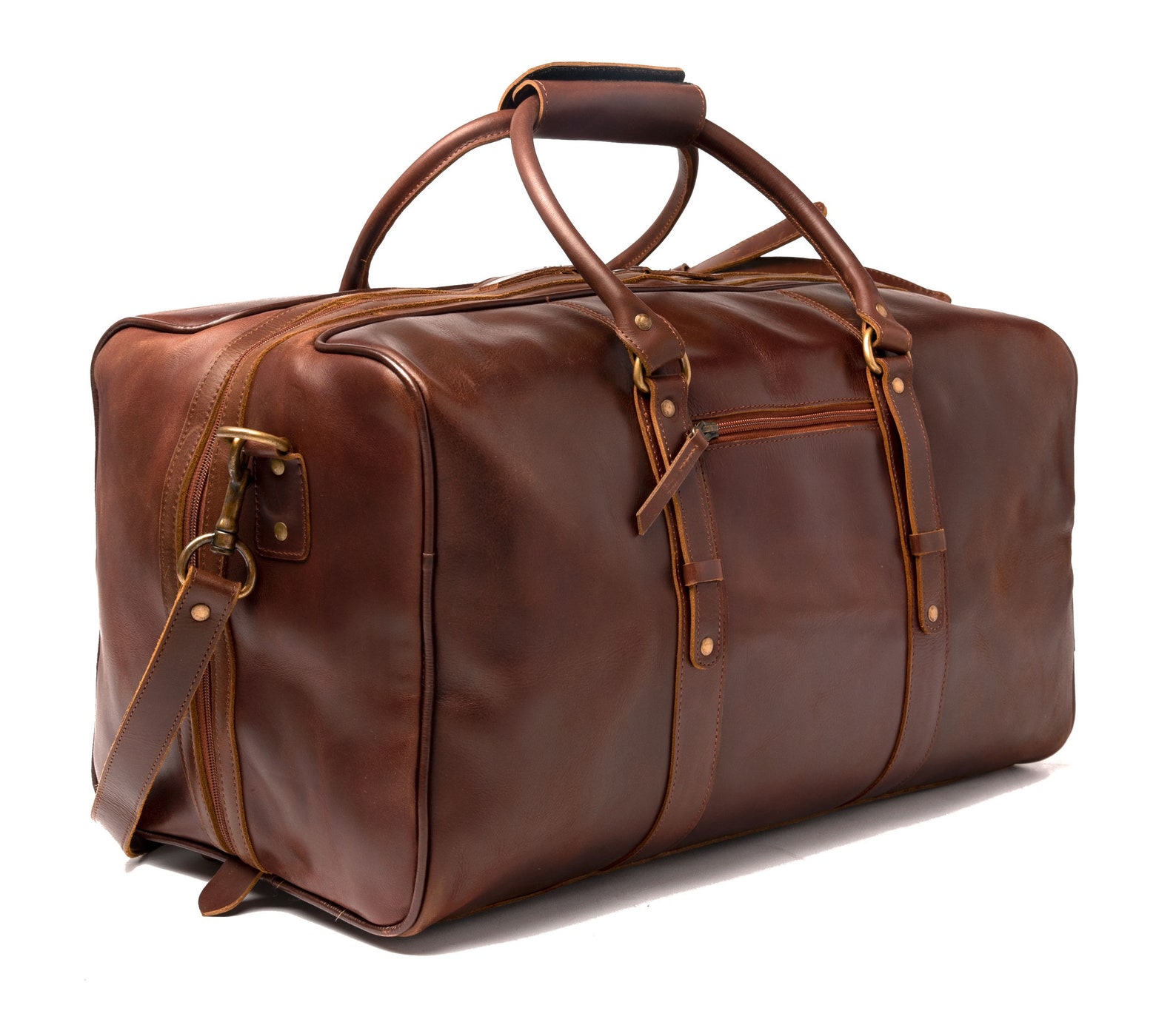 Full Grain Leather Duffel Bag, Personalized Leather Weekender Travel ...