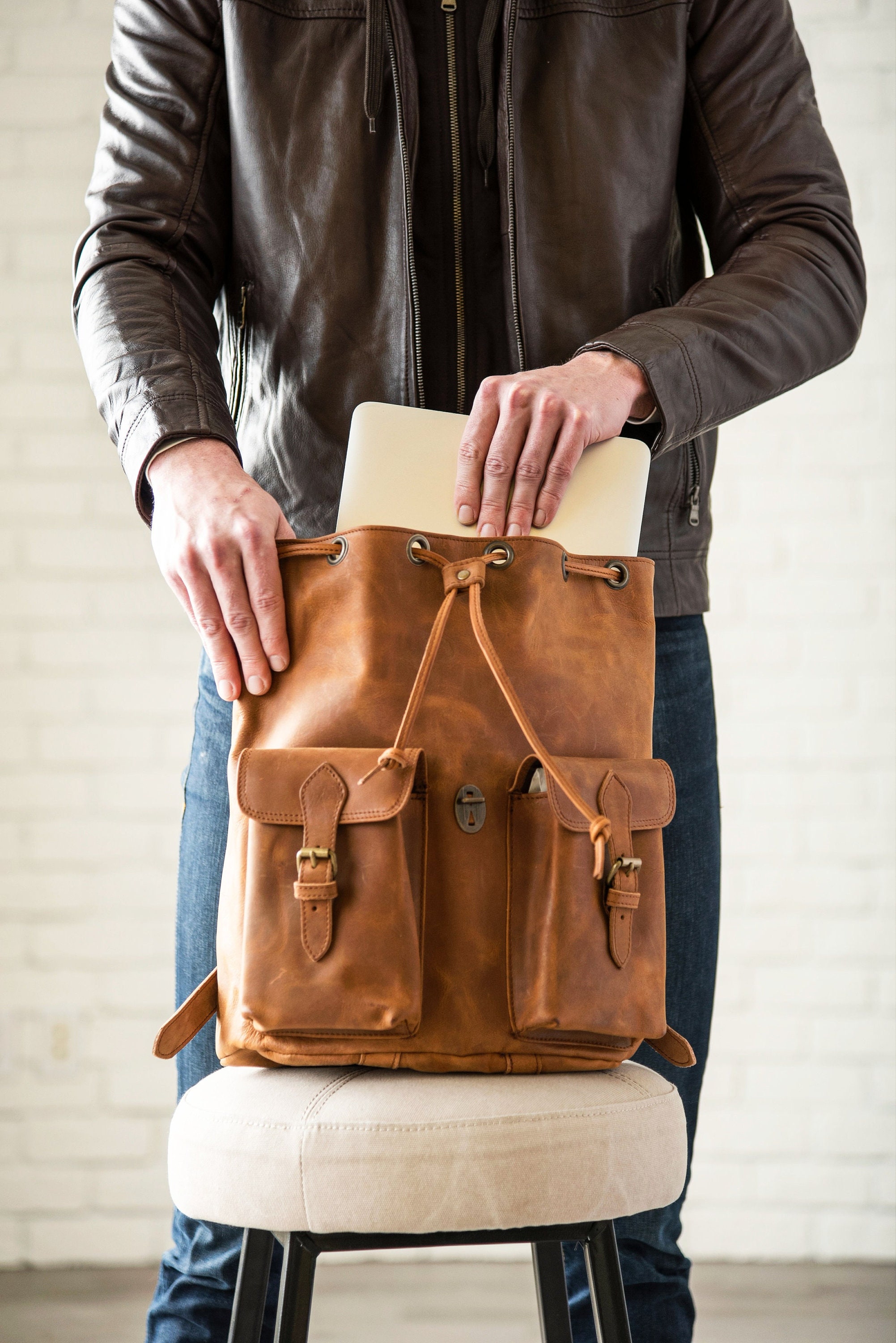 Personalized Leather Backpack Monogram Full Grain Leather - Etsy