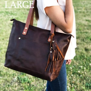 Leather Tote Bag W Zipper Outside Pocket Personalized Totes for Women ...