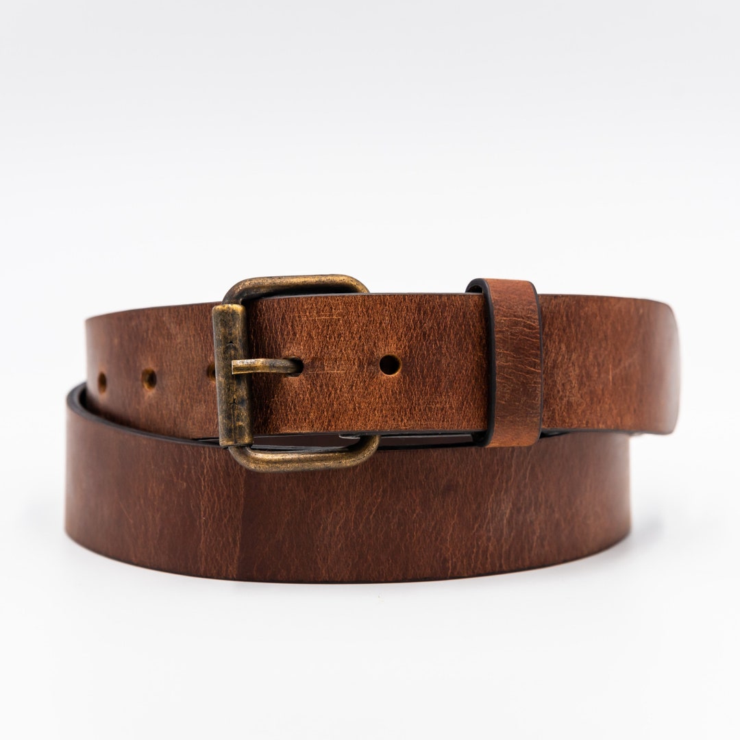Leather Belt Removable Buckle, Vintage Style Brown Leather Belt, Thick ...