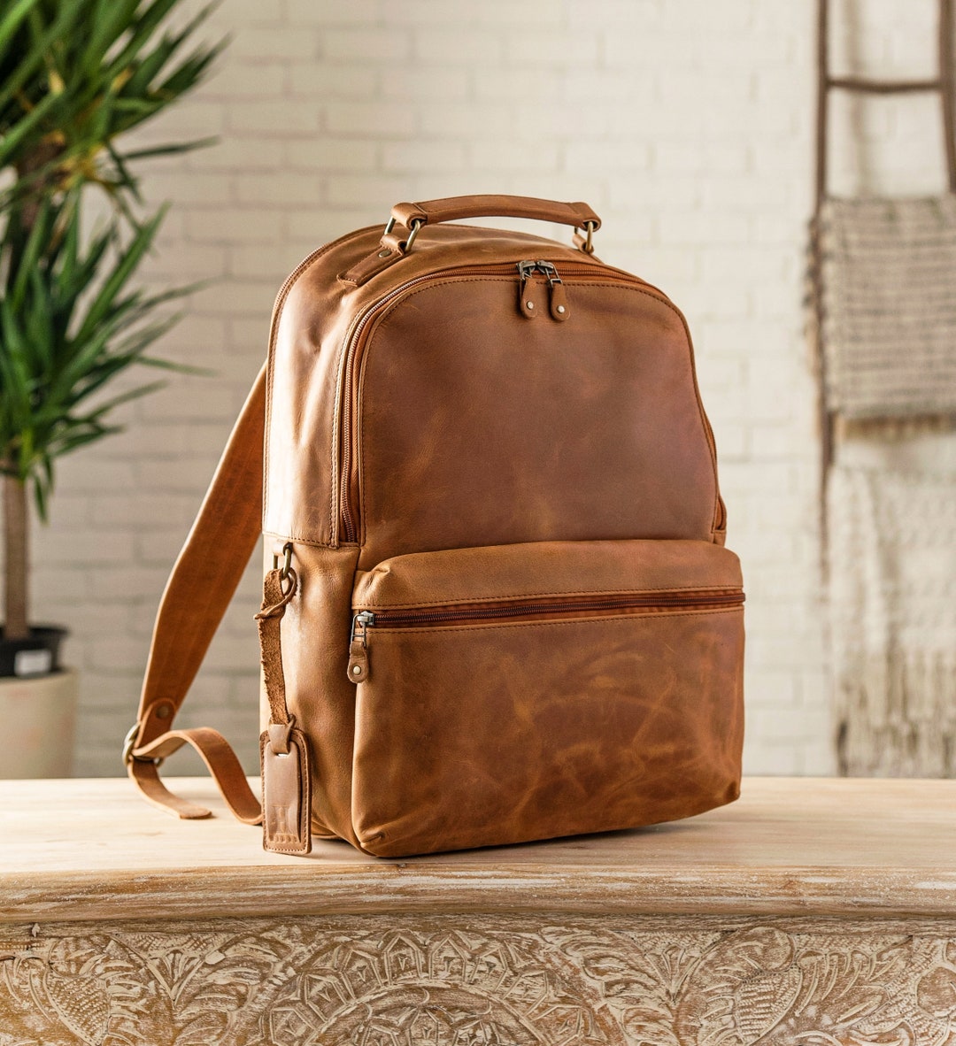 Leather Backpack, Personalized Full Grain Leather Laptop Backpack ...