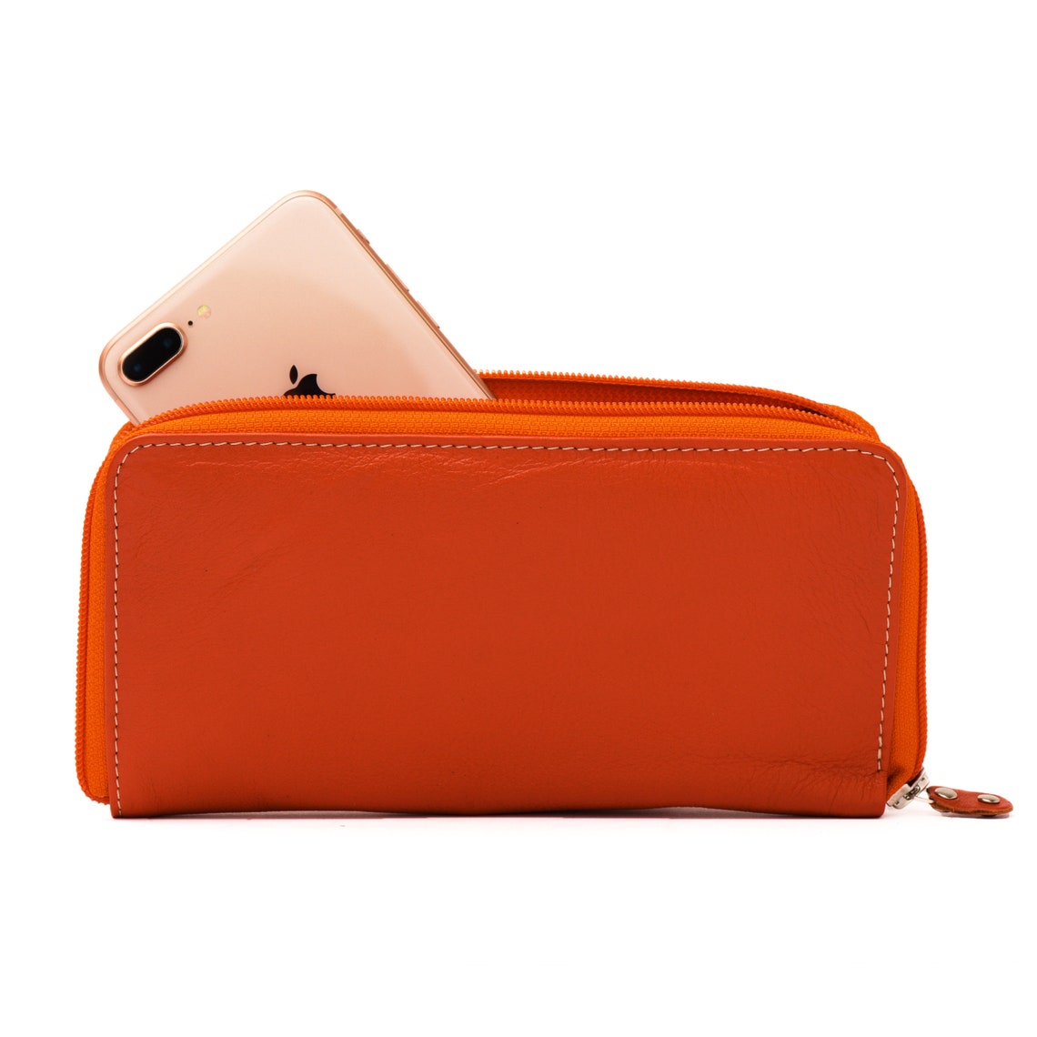 Wristlet Wallet Women, Monogram Orange Leather Wallet Wrist Strap ...