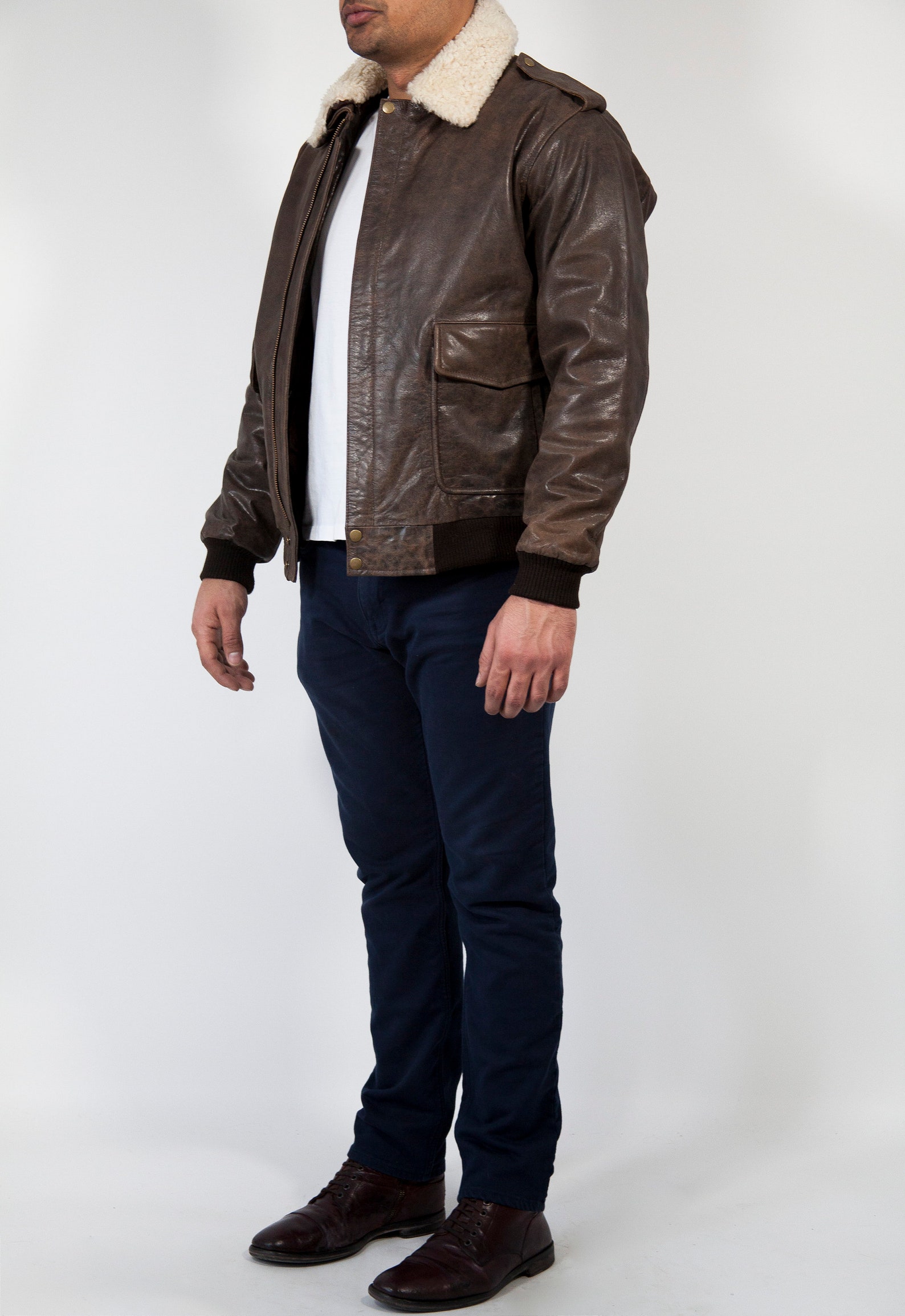 Pilot Leather Jacket Men Aviator Leather Jacket Men Brown - Etsy