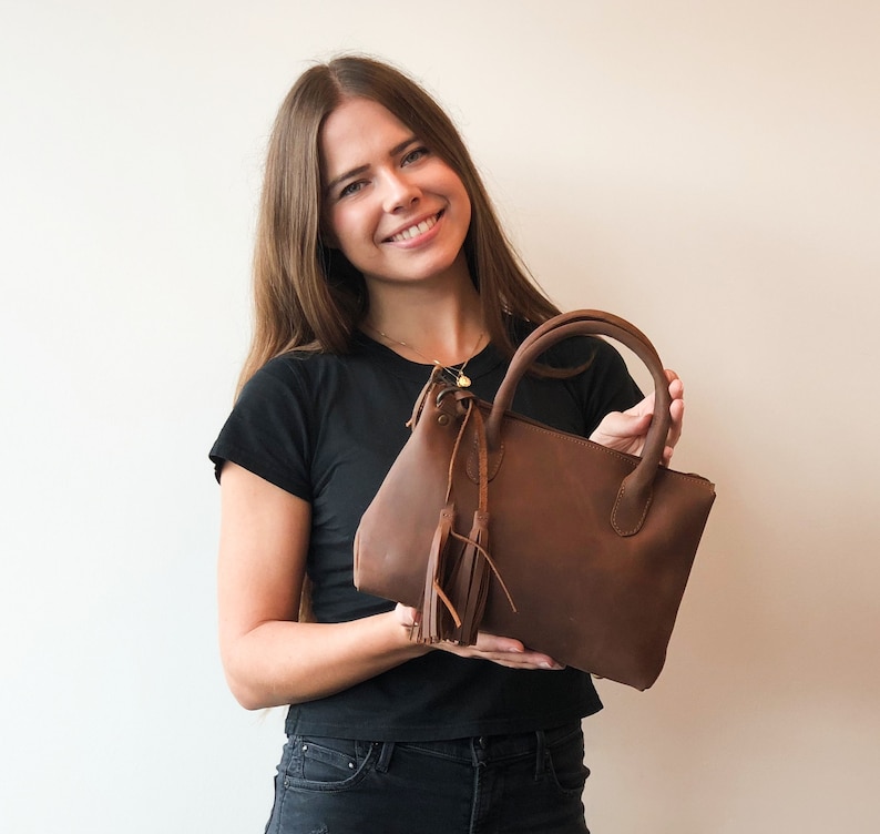 Leather Handbag, Minimalist Tote Bag Crossbody, Full Grain Leather ...