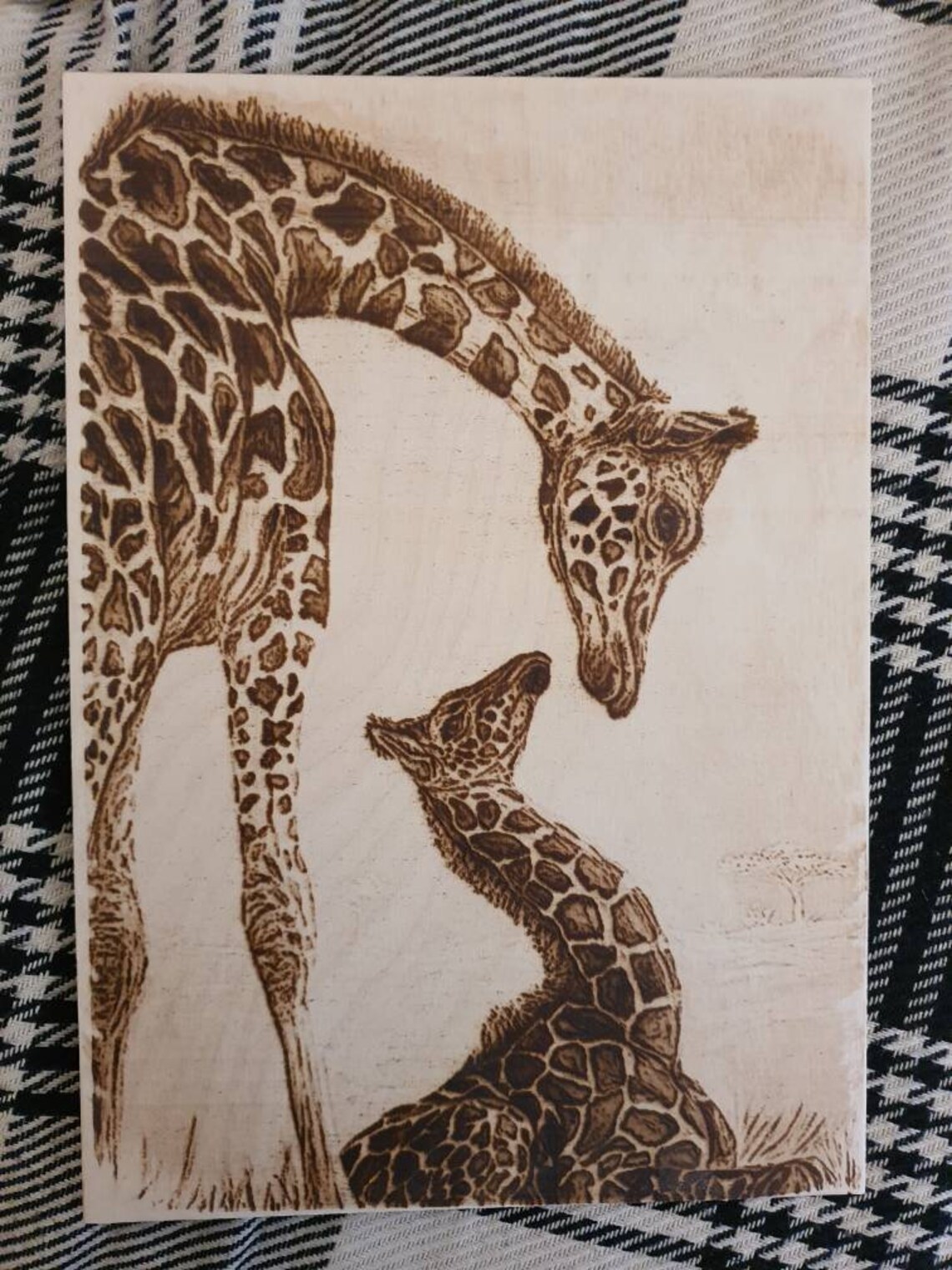Giraffe Mother and Her Baby,burned Image on Wood Pyrography(a4 Size) - Etsy