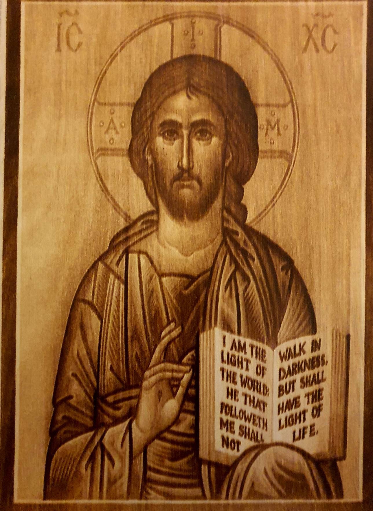 Burned on Wood Pyrography , Christ the Teacher ,byzantine Orthodox Icon ...