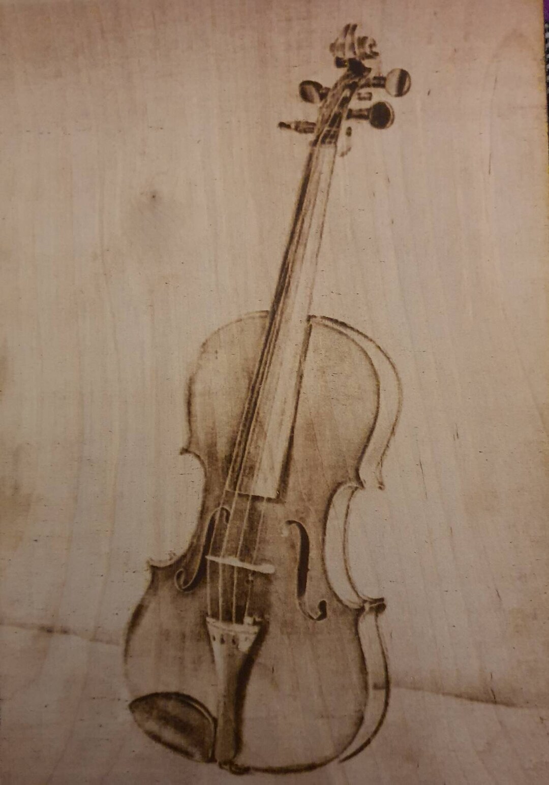 Violin Burned on Wood Pyrography Zize A4 - Etsy