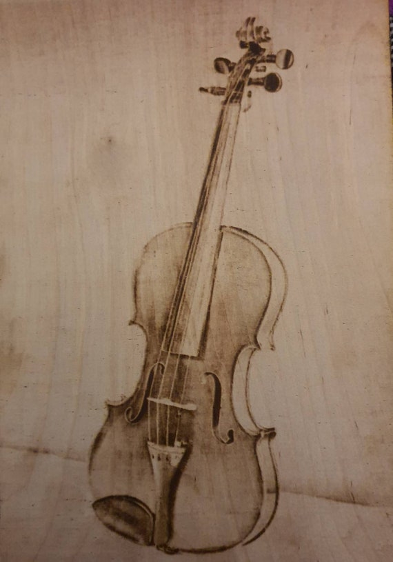 Violin Burned on Wood Pyrography Zize A4 | Etsy
