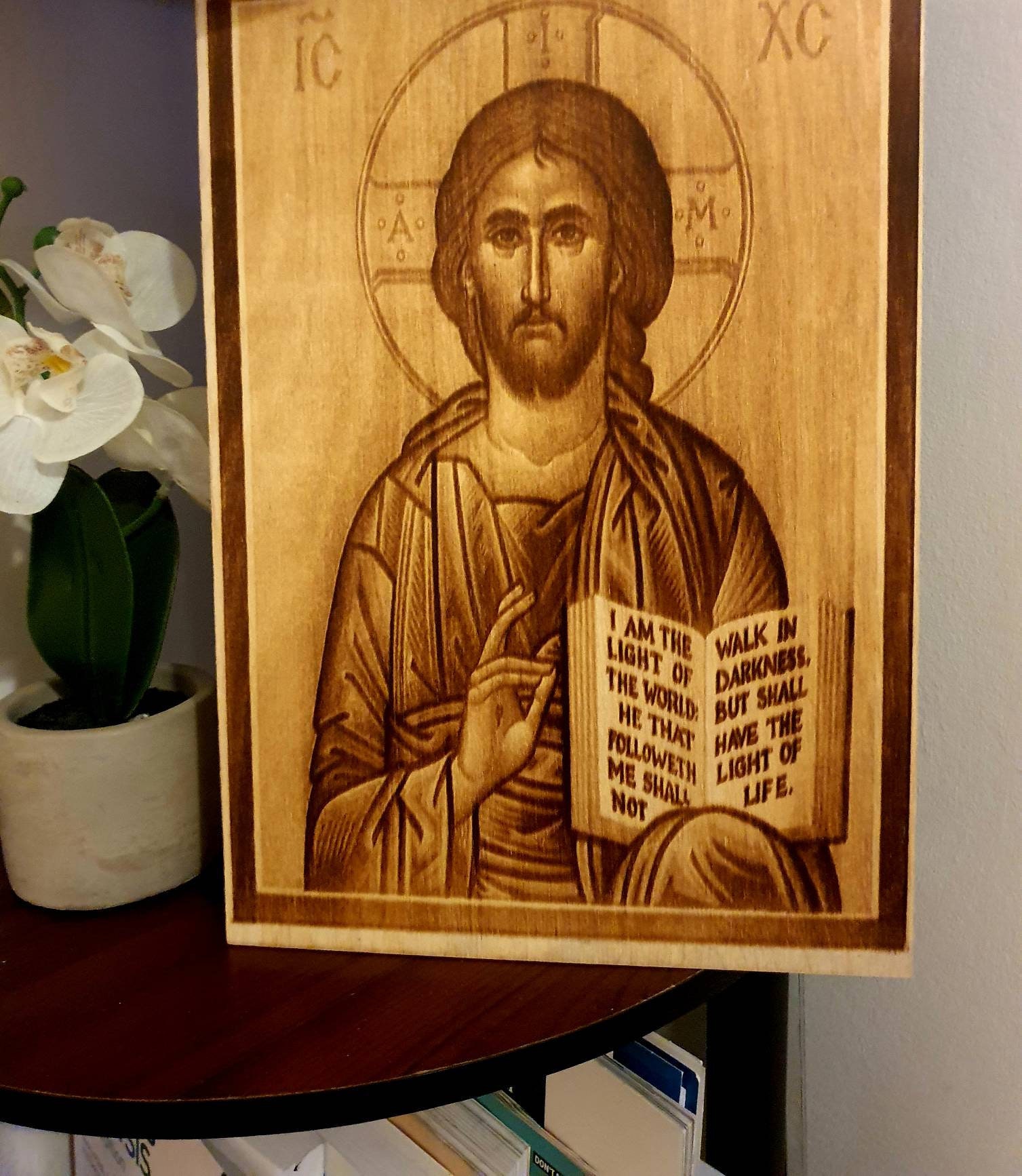 Burned on Wood Pyrography , Christ the Teacher ,byzantine Orthodox Icon ...