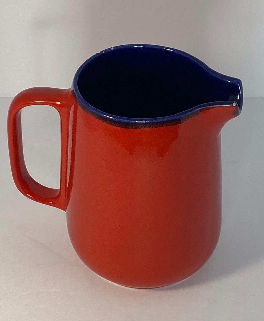 Gerz West Germany Stoneware Red With Blue Cobalt Interior Pitcher - Etsy