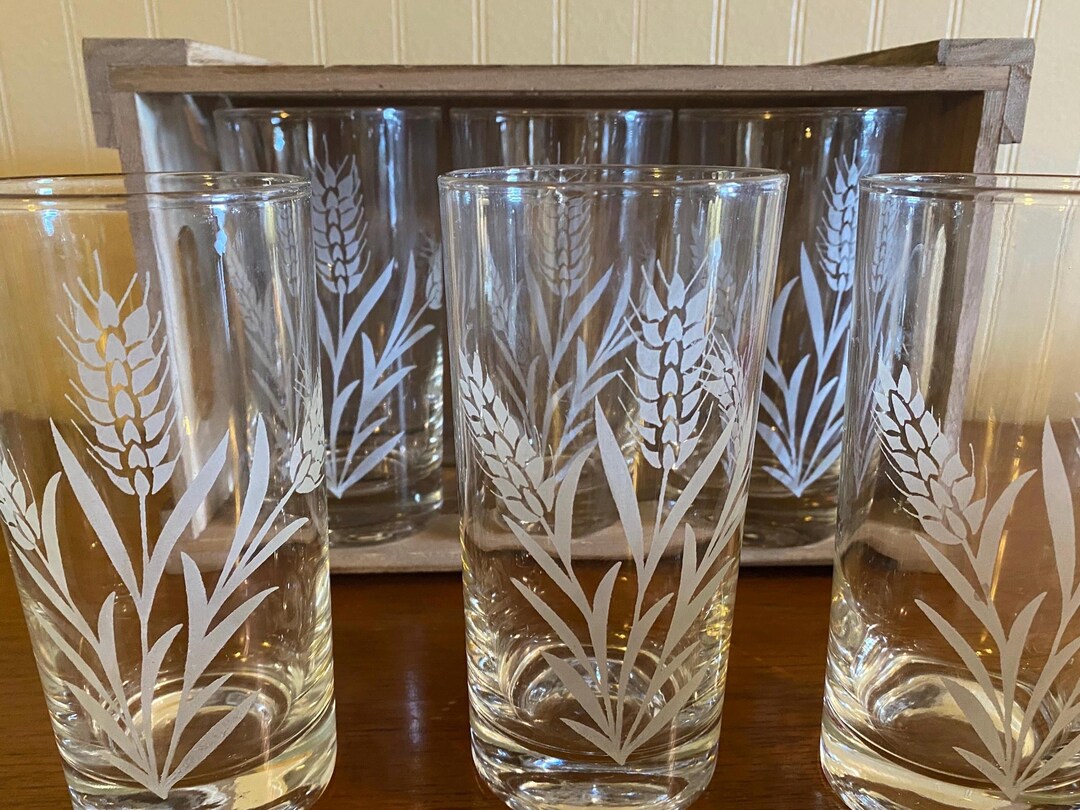 Vintage Wheat Drinking Glasses SET of 6 MCM Atomic Glassware Barware - Etsy