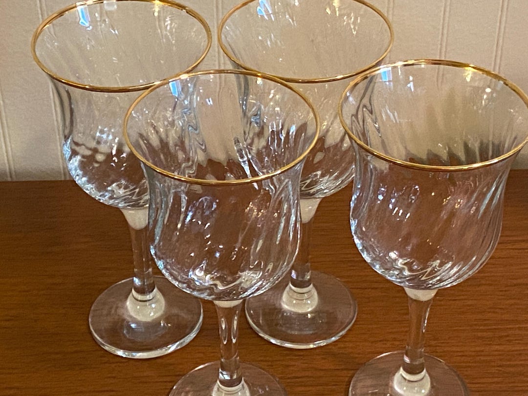 Gold Rim Optic Swirl Stemware Glasses 4 Champagne Flutes or 4 Wine ...