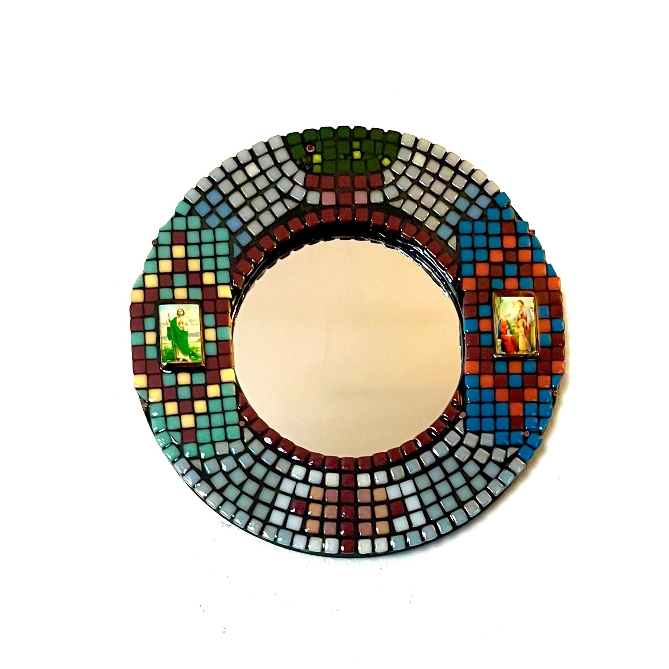 Tree of Life Jesus Glass and Found Object Mosaic Art 10" Mirror - Etsy