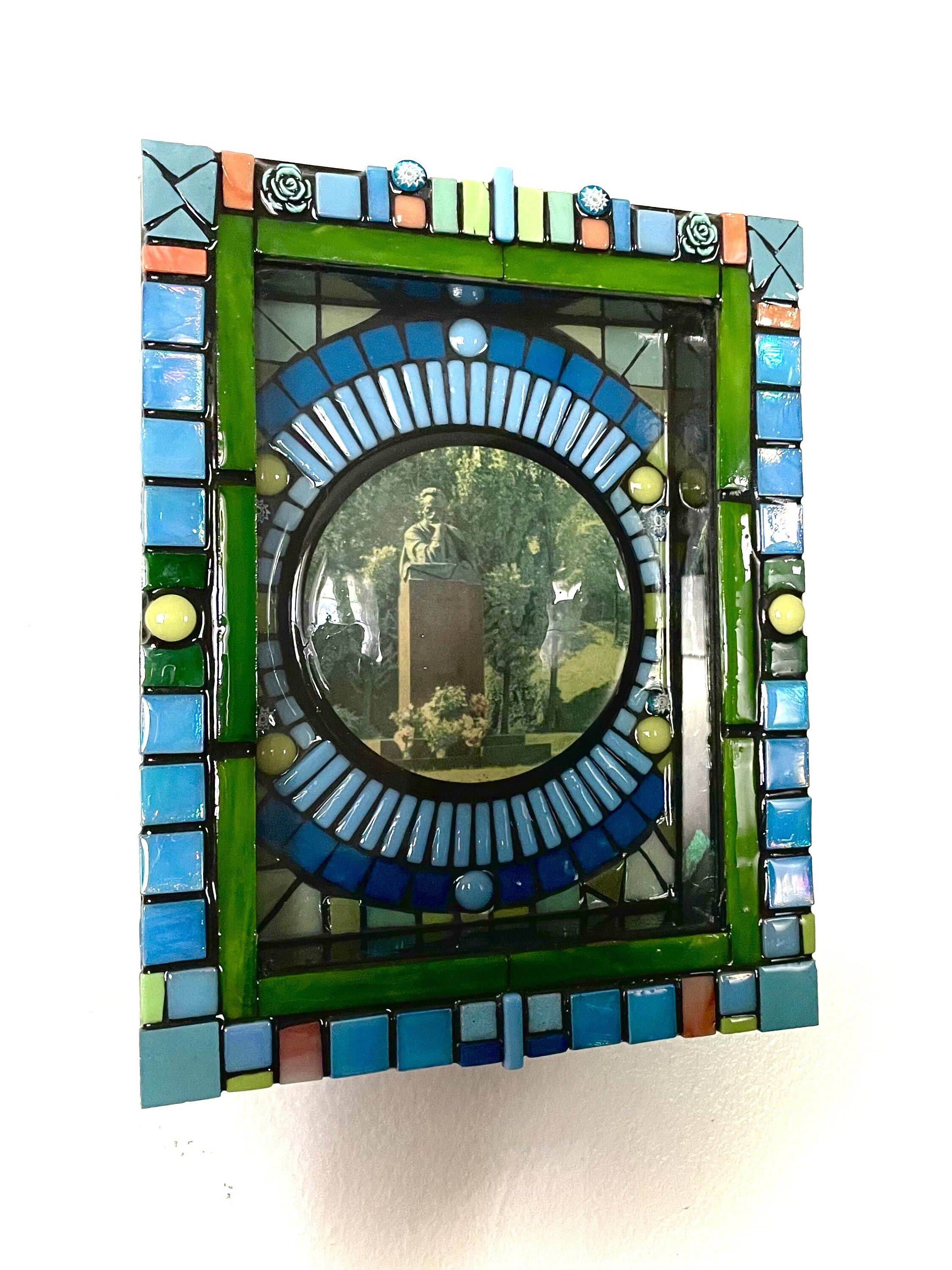 Forest Lawn Ceramic Tile, Glass and Found Object Mosaic Art Shadowbox ...