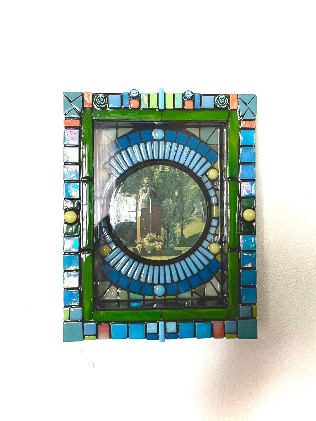 Forest Lawn Ceramic Tile, Glass and Found Object Mosaic Art Shadowbox ...