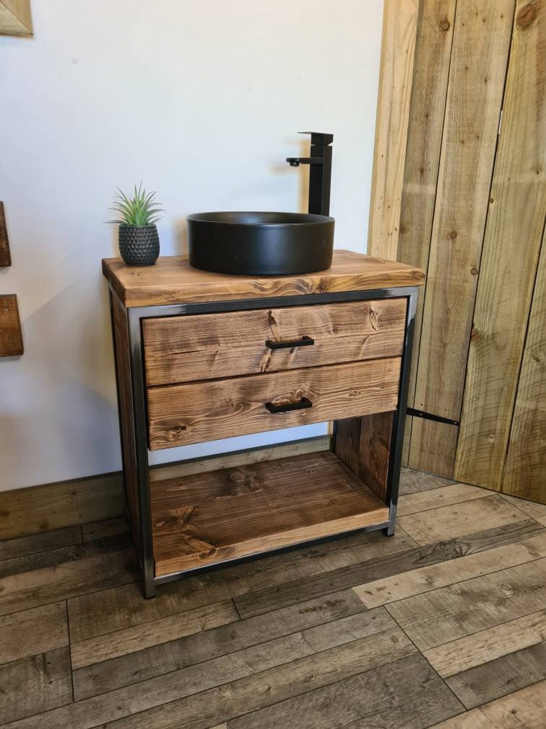 Industrial Vanity Unit Rustic Handmade Without Basin Matt Black Frame ...
