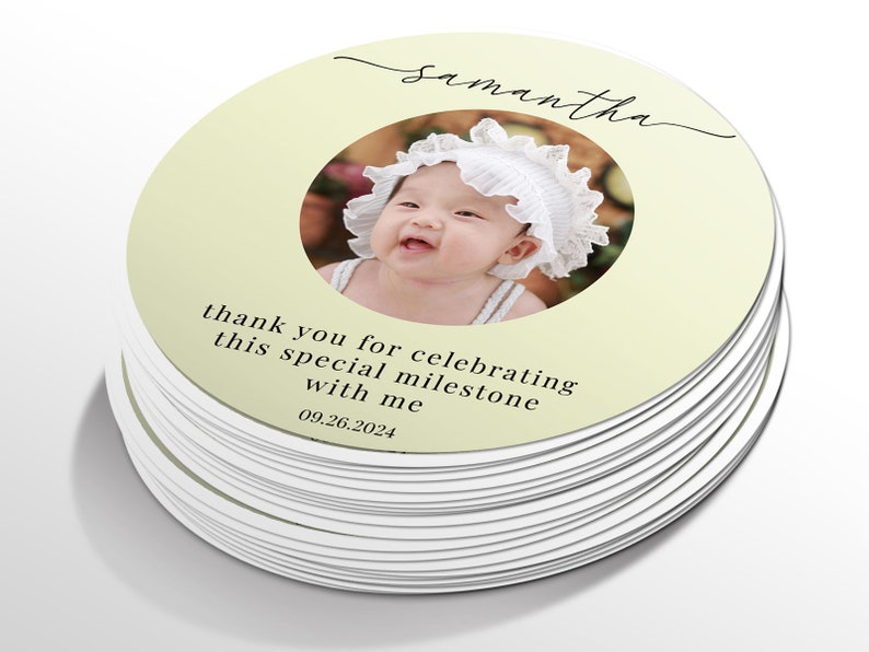 Personalised Christening/baptism Photo Round/circle Stickers, Custom ...