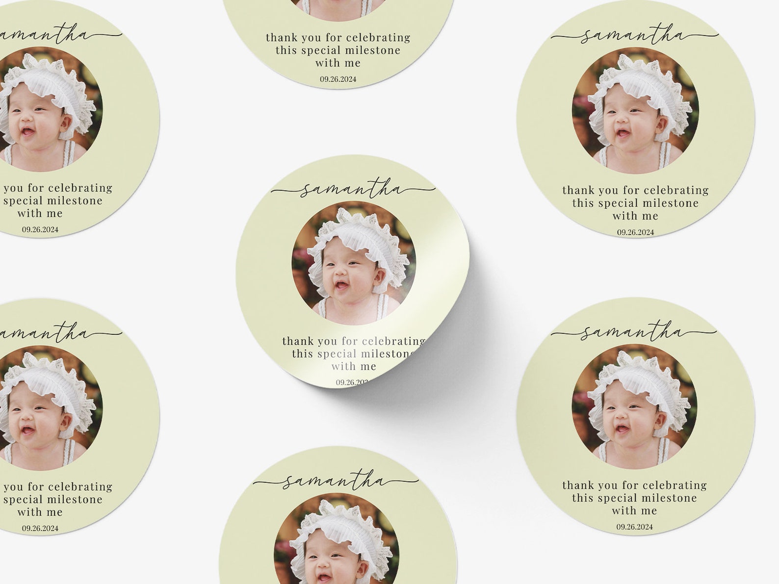 Personalised Christening/baptism Photo Round/circle Stickers, Custom ...