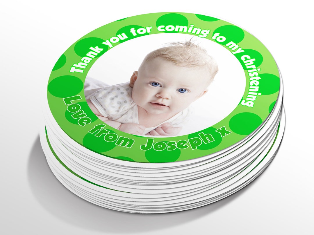 Personalised Christening/baptism Photo Round/circle Stickers, Custom ...