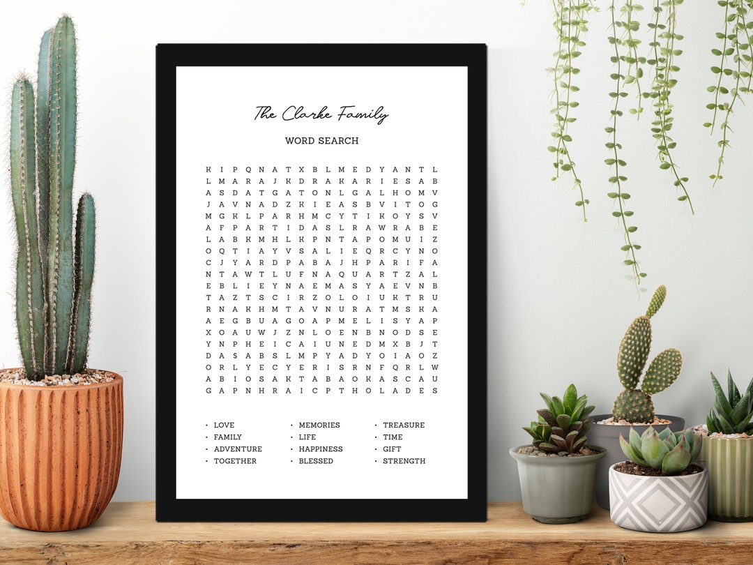 Personalised Word Search Print Family Artwork, Customised Family Gift ...