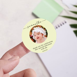 Personalised Christening/baptism Photo Round/circle Stickers, Custom ...