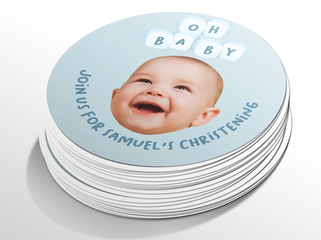 Personalised Christening/baptism Photo Round/circle Stickers, Custom ...
