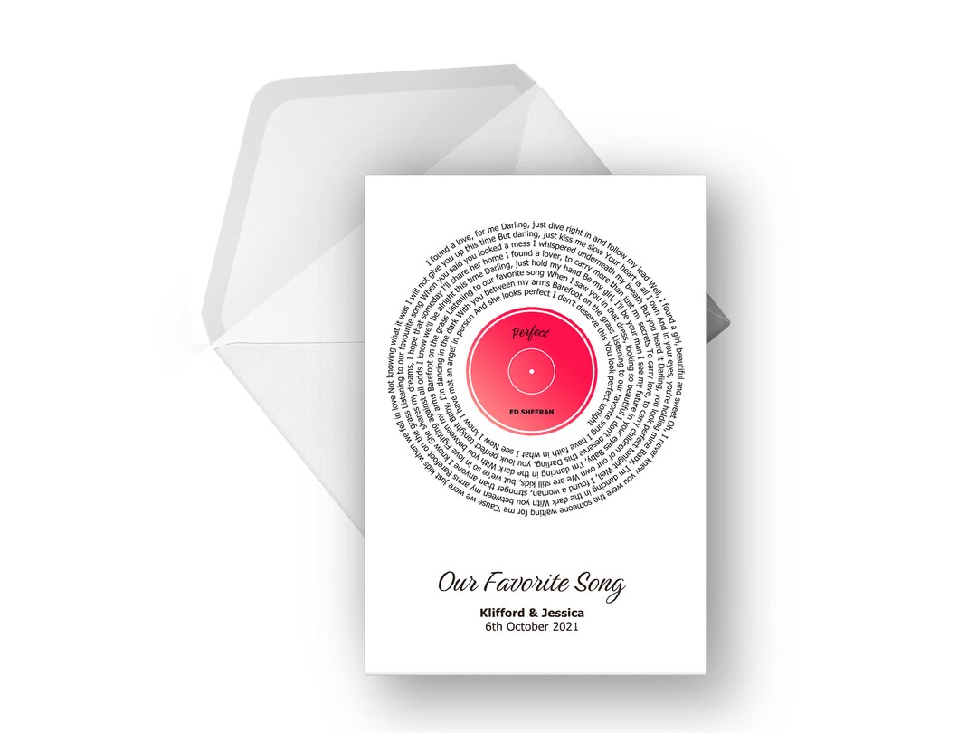 Personalised Vinyl Lyric Greeting Card A5, Special Song, Anniversary ...