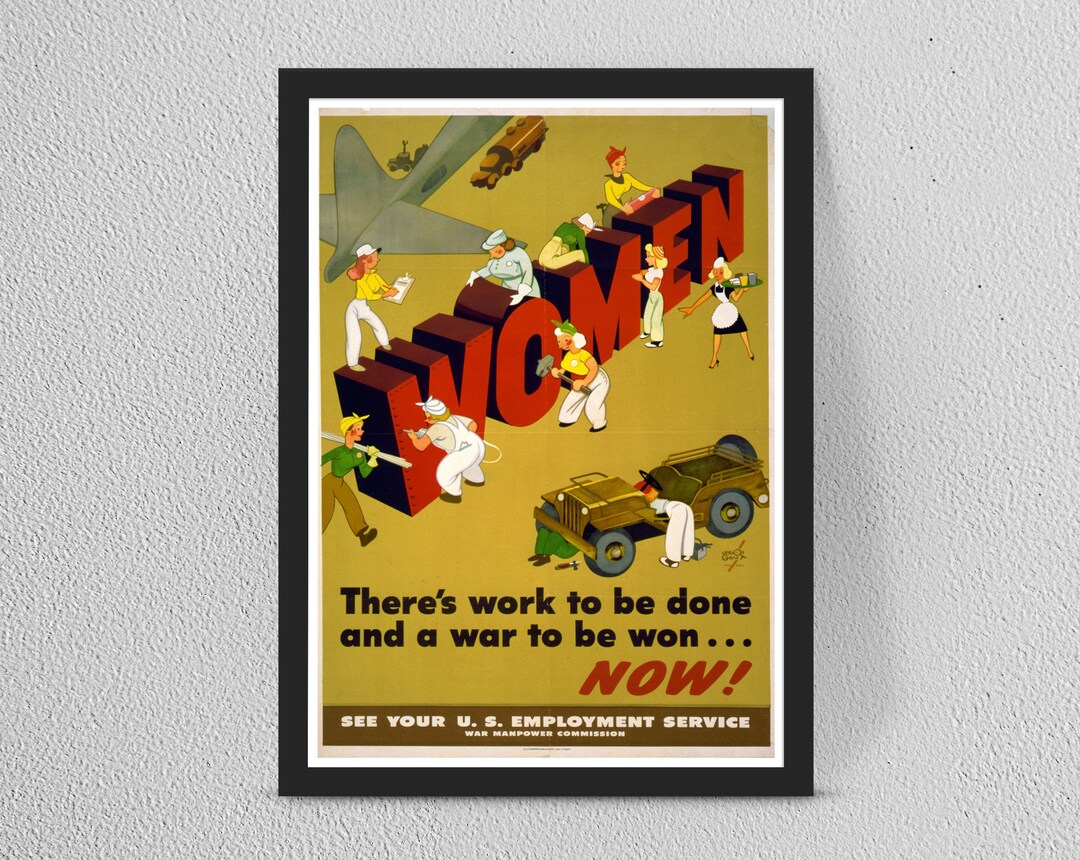 Women Work WW2 Vintage Poster Print Vintage Home Decor Wall Art Framed ...