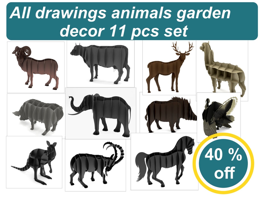11 Pcs Set of Animal Garden Decoration Dxf File for Cnc, Backyard ...