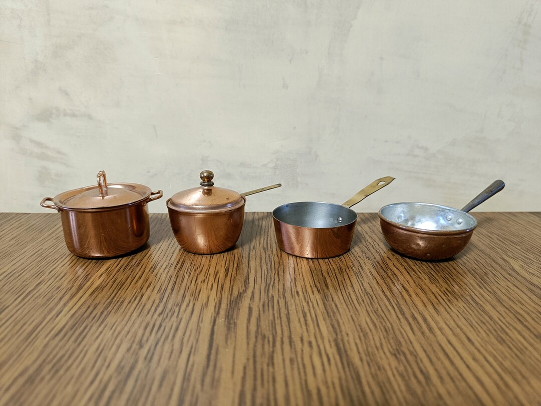 Miniature Vintage Pans, Dollhouse Copper Pot, Doll House Kitchen ...