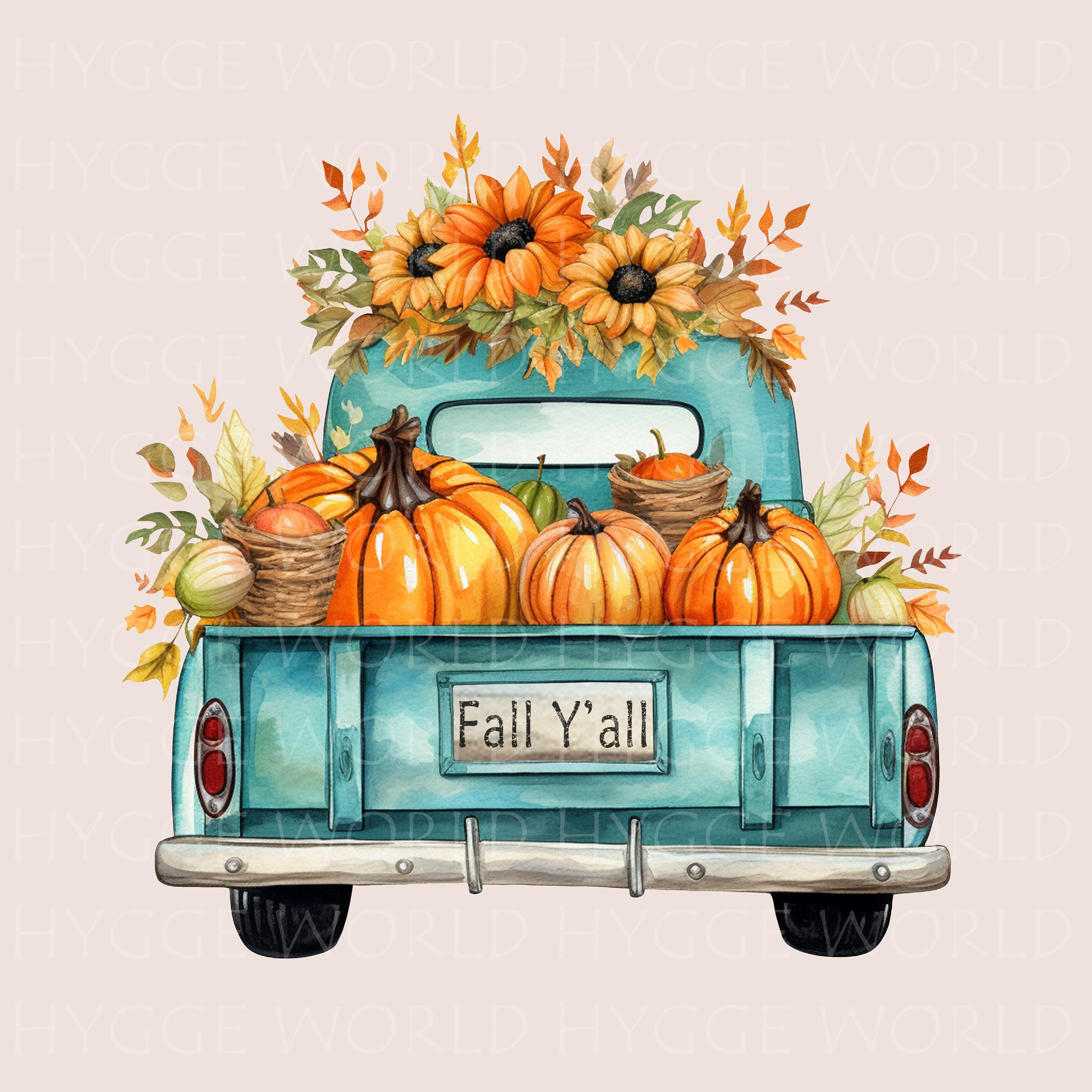 Old Turquoise Truck With Pumpkins and Sunflowers, Antique Fall Truck ...