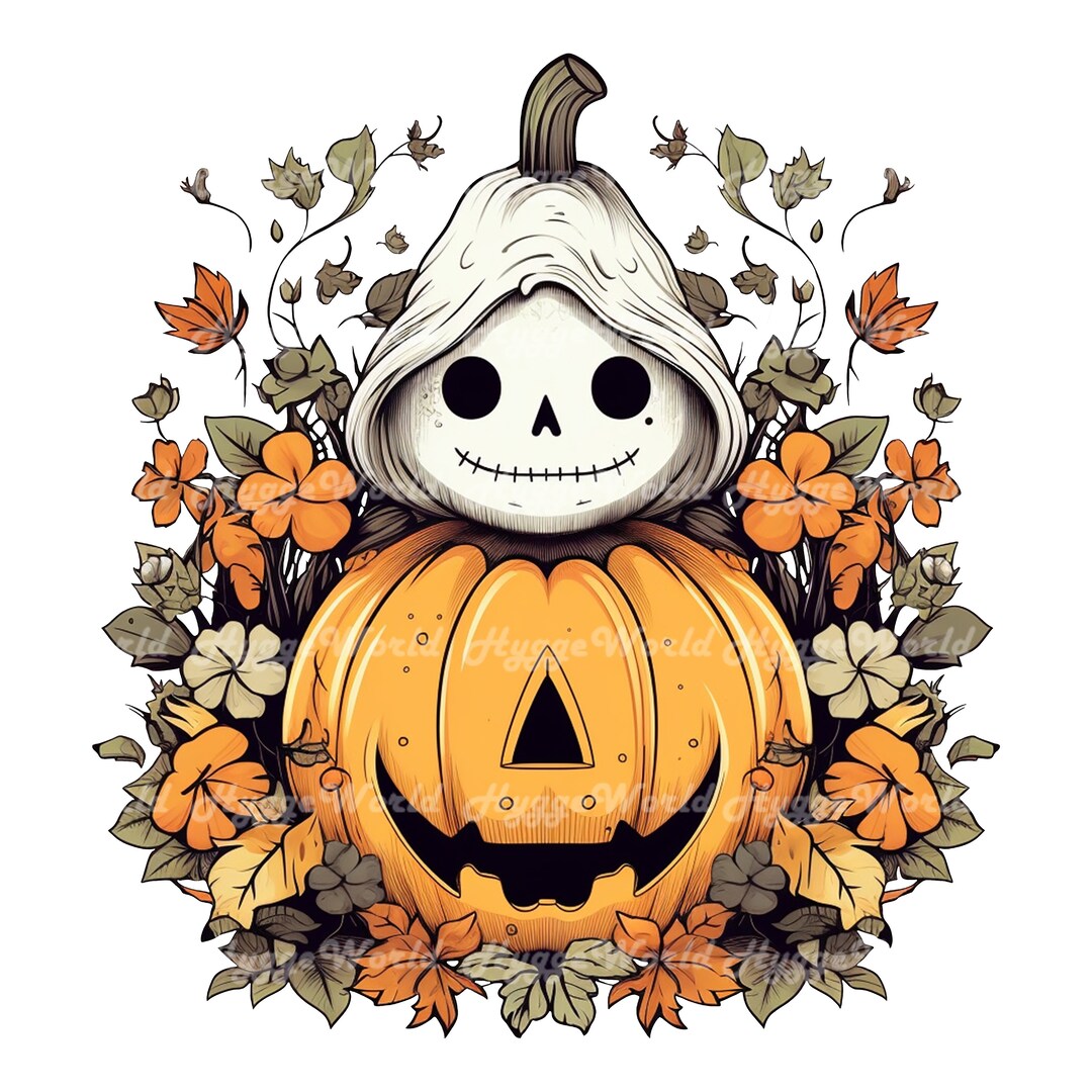 Halloween PNG Spooky Ghost Autumn Flowers and Leaves - Etsy